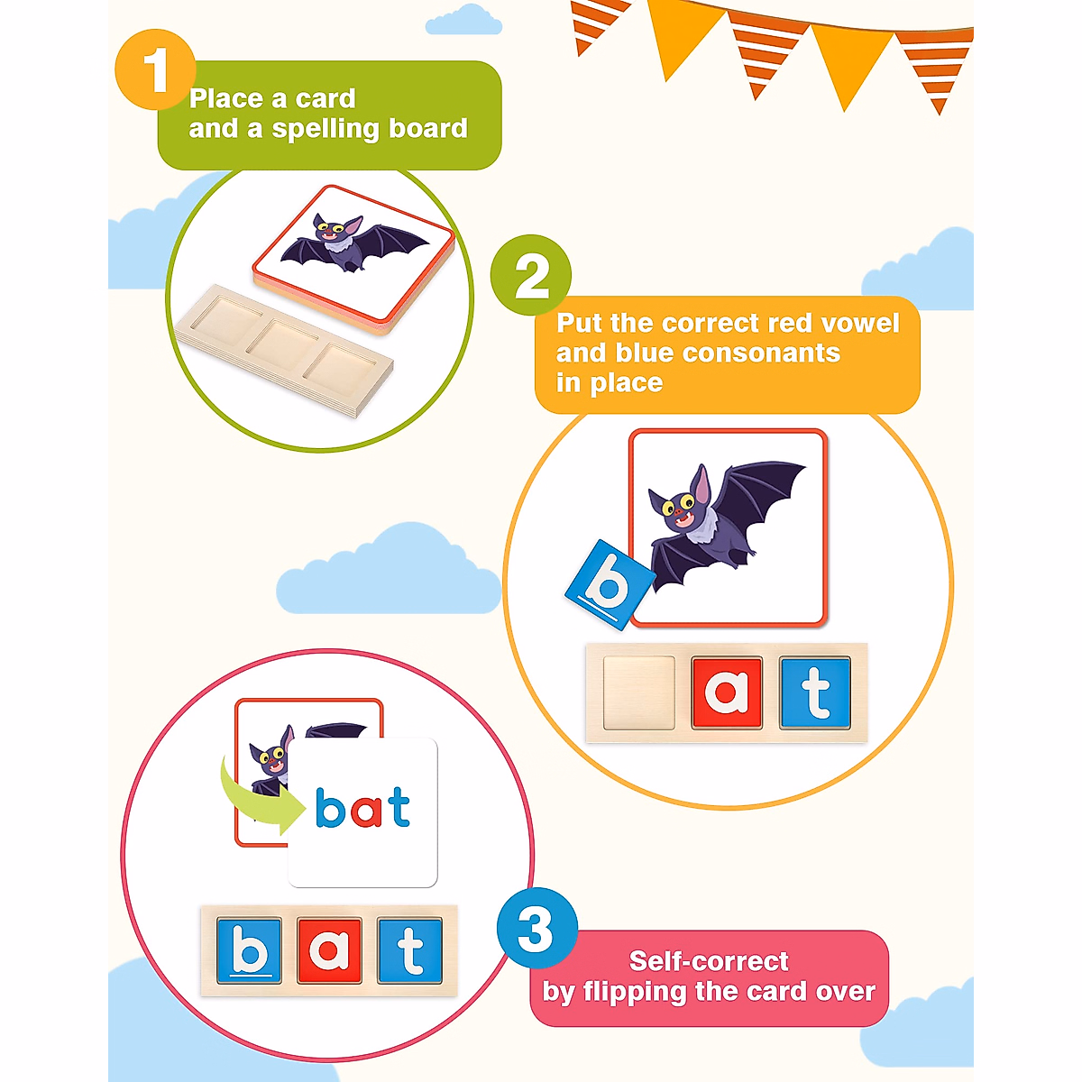 Gojmzo Wooden CVC Word Spelling Games, Preschool Kindergarten Learning Activities, Montessori Educational Toys Gifts for 3 4 5 6 Year Old Kids, Sight Words Flash Cards Reading Letters for Toddlers