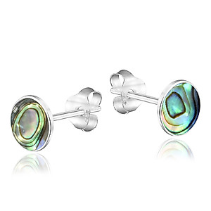 AeraVida Cute 6mm Inlay Abalone Round .925 Silver Stud Earrings,