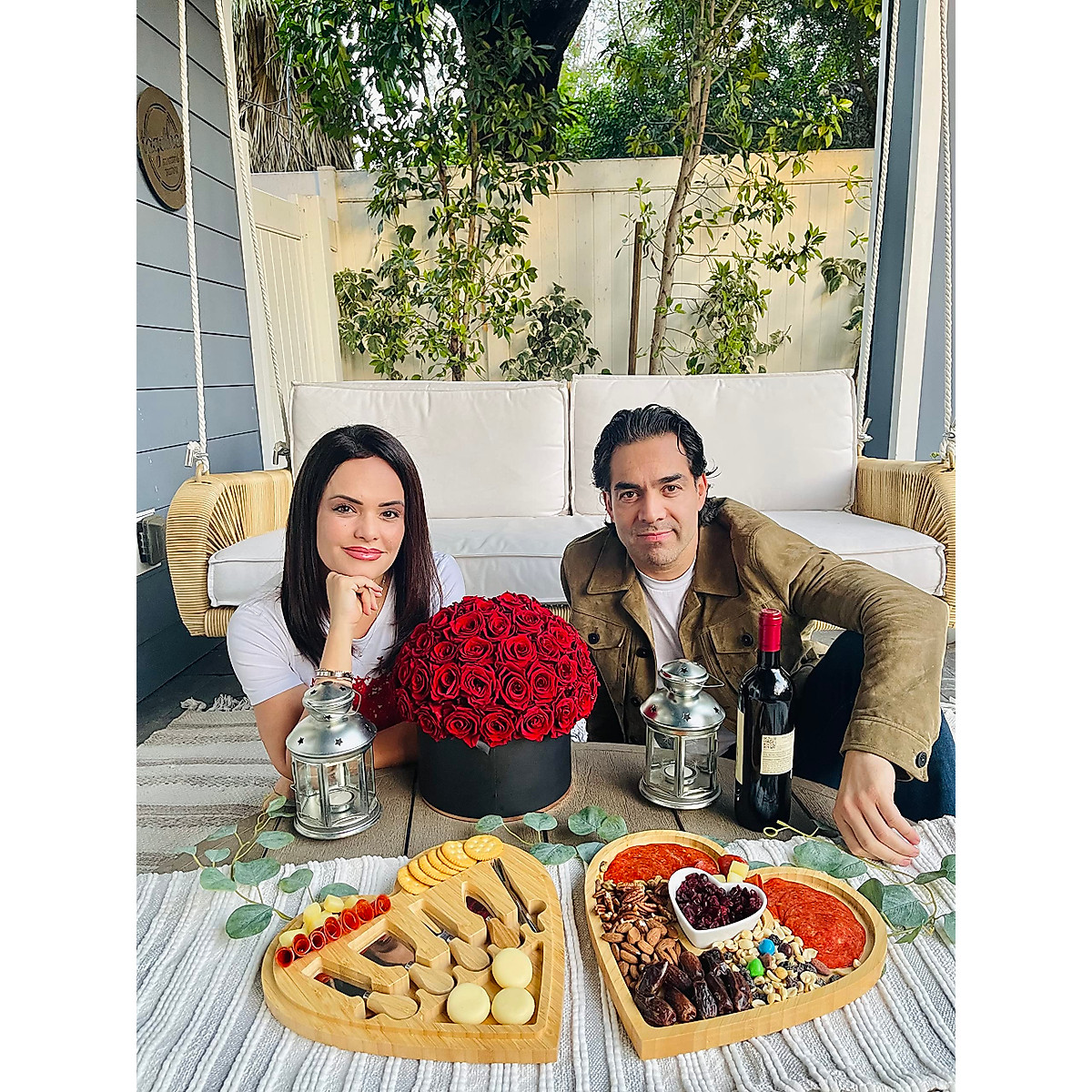 Bamboo Heart Charcuterie Board Set with knife set – Cheese Tray for Serving Cheese, Crackers, and Appetizers at Parties – Best gift for weddings birthdays valentines, anniversaries, and much more