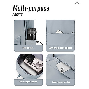 Blue Simple School Backpack for Girls Boys, Waterproof Bookbag for Women Men, College Student School Bag, Lightweight Travel Rucksack Casual Daypack, Laptop Backpacks