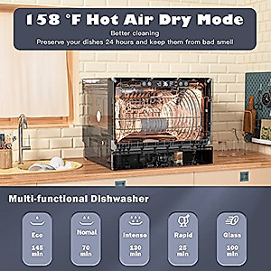 Comfook Compact Dishwasher Big Capacity Countertop Dishwasher with 5 Washing Programs, Portable Dishwasher with 6 Place Setting Rack and Silverware Basket for Party, Apartments, Dorms, RV, Boats