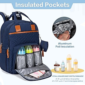 KABAQOO Baby Diaper Bag Backpack for Boys Girls, Multifunction Waterproof Travel Diaper Bag with Portable Changing Pad, Pacifier Case and Stroller Straps, Blue
