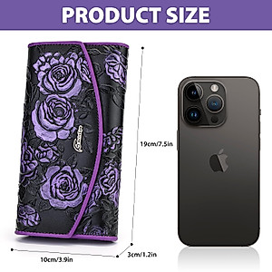 ArtsEye Roses Embossed Genuine Leather Trifold Wallet Purse (Purple)