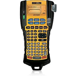 DYMO Rhino 5200 Industrial Portable Thermal Transfer Electronic Label Maker, Yellow - Label, Tape, Auto Power Off, Monochrome, LCD Display