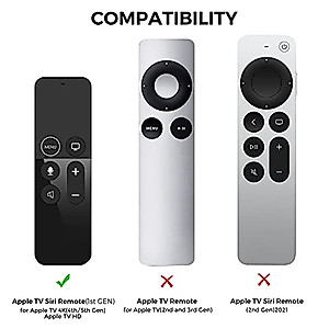 AhaStyle Protective Case for Apple TV Remote with AirTag Holder, Anti Slip Silicone Cover Compatible with 2017 Apple TV 4K [1st Generation] and 2016 Apple TV HD (Black)