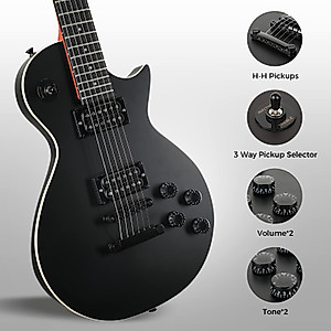 Asmuse LP Electric Guitar Kit 39 Inch, Solid Body Les Paul Electric Guitar Set for Adults Beginner with 2 Volume/2 Tone Controls, 3-Way Pickup, Black