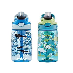 Contigo Kids Straw Water Bottle with AUTOSPOUT Lid, 14oz., 2 Pack, Dinos & Sharks