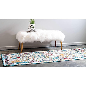 Unique Loom Rosso Collection Vintage, Traditional, Distressed, Bohemian, Botanical, Southwestern Area Rug, 2' 7" x 10' 0", Multi/Blue