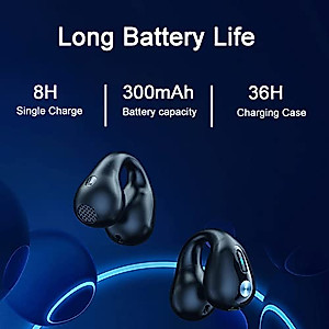 Houstic Open Ear Headphones Clip On Wirelss Earbuds Bone Conduction Sport Earbuds Bluetooth 5.3 Built-in Microphone LED Power Display for Workout Cycling Running Gym Black