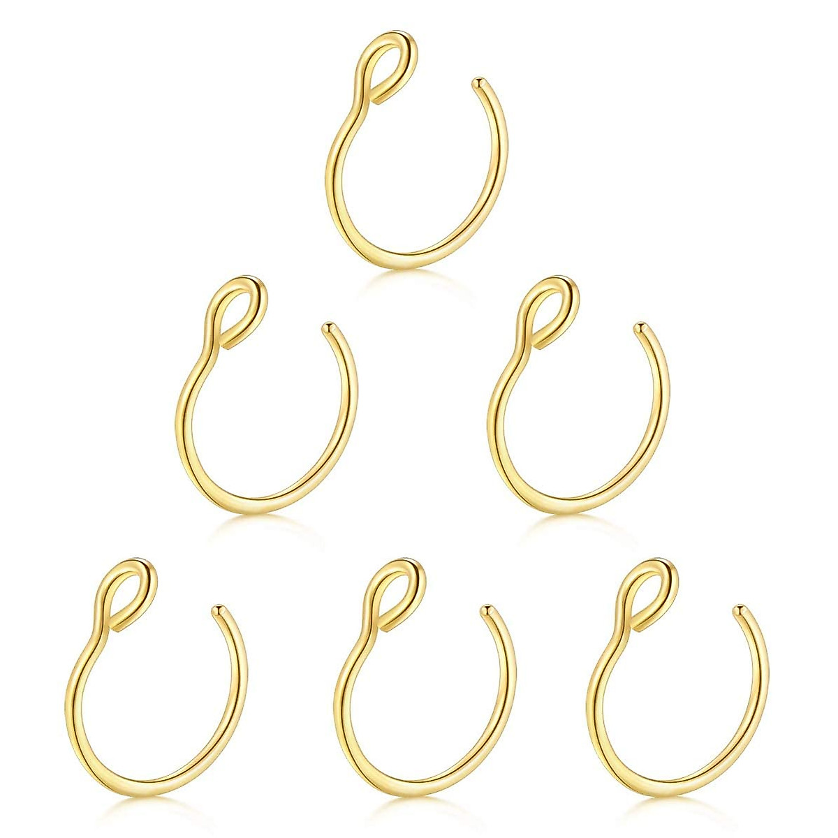 20G Fake Nose Ring Hoop Hypoallergenic,14K Gold Clip on Nose Ring No Piercing Needed Faux Nostril Piercing Jewelry,Nose,Set of 5Pcs (14K Gold)