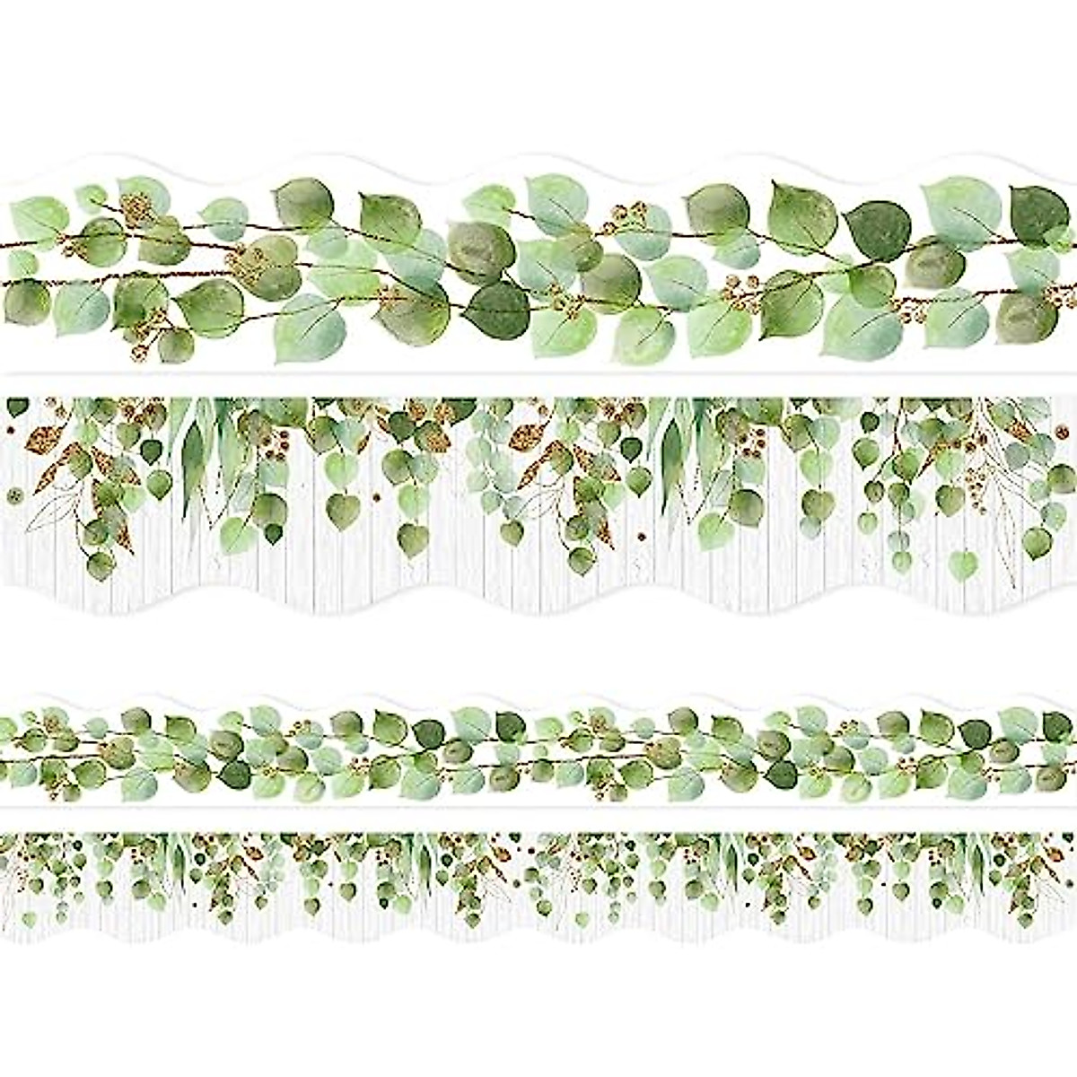 Eucalyptus Die-Cut Border Trim 36ft Per Roll Two Sided Printed Leaves Border for Classroom Back to School Decoration