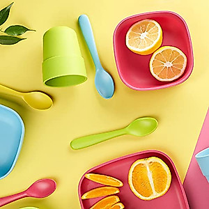 Bamboo Kids Bowls, 4 Pack Set, Stackable Bamboo Dinnerware for Kids, Bamboo Fiber Kids Bowls Set, Dishwasher Safe and Stackable