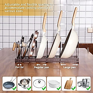 Tomorotec 7+ Pot and Pan Organizer for Cabinet Lid Holder Expandable, Cabinet Pot Lid Storage Rack Organizer for Frying Pan Kitchen(Bronze)