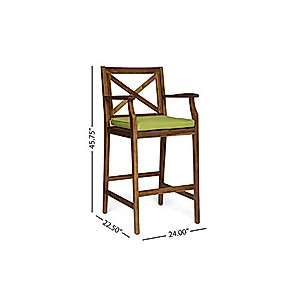 Christopher Knight Home Short Outdoor Acacia Wood Barstools, Teak Finish and Green (Set of 4)