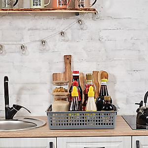 Knifefish 6 Packs Plastic Storage Baskets, Paper Organizer Baskets , Shallow Storage Basket Trays, Grey