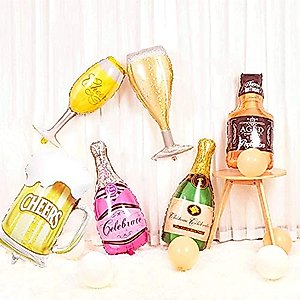 Giant Champagne Bottle Balloons 40'' Wine Goblet glass Sparkling Wine Glass Beer Cup Foil Whiskey Bottle Balloon Decoration for Bar Party Oktoberfest Birthday Baby Shower Festival Celebrations Party Supplies 6PCS