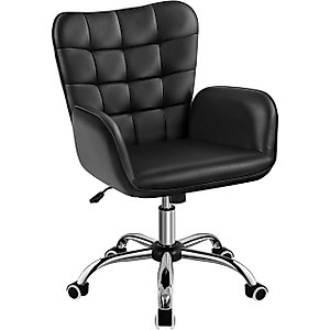 Yaheetech Modern Faux Leather Office Chair Ergonomic Adjustable Computer Chair with Wide Seat, Padded Armrests for Study, Bedroom Black
