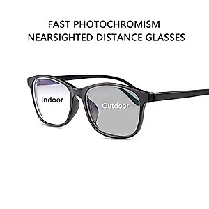 Photochromic Transition Nearsighted Distance Glasses For Men and Women Retro Myopia Glasses TR90 Lightweight Negative Power Shortsighted Eyeglasses Black Full Frame Eyewear Anit UV & Glare Sunglasses