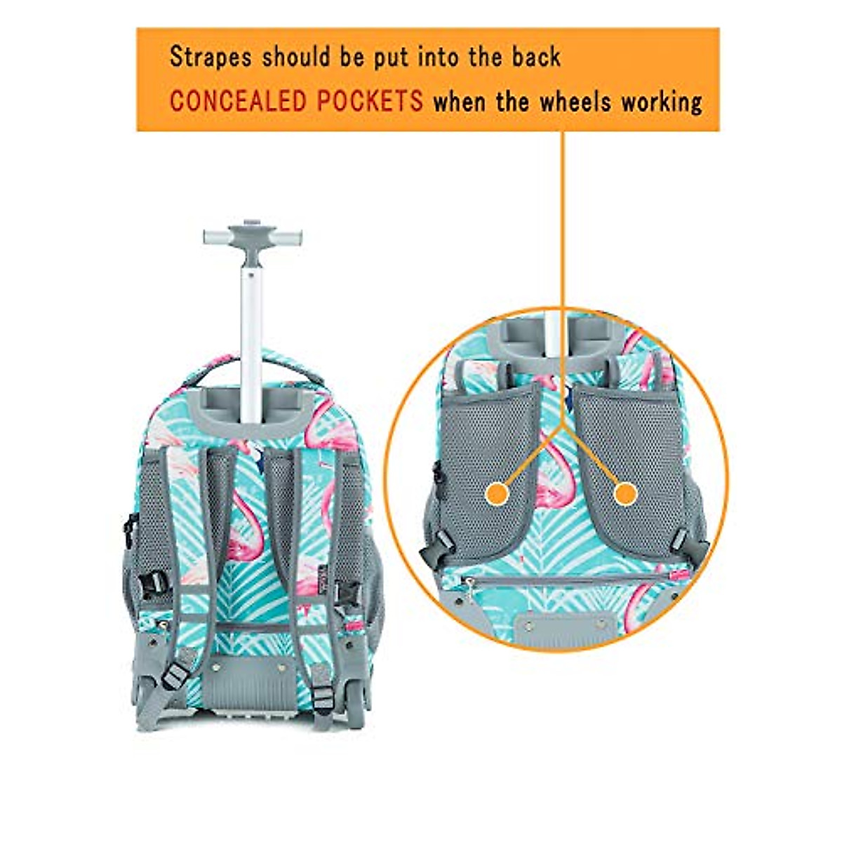 Tilami Kids Rolling Backpack 18 inch Boys and Girls Laptop Backpack, Flamingos