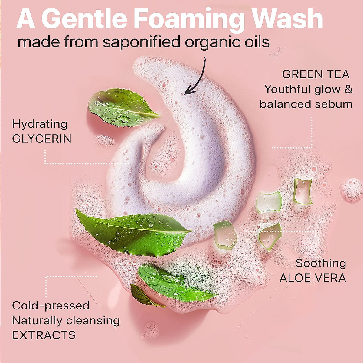 Foaming Face Wash - Cleanser Made with Natural Hydrating Vegan Ingredients for Gentle Cleansing of Sensitive, Dry, Oily, Blemish Prone - Foam Soap Works w/Facial Brush, Best for Men Women & Teens