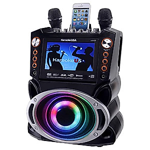Karaoke USA GF946 GF946 DVD/CD+G/MP3+G Bluetooth 35-Watt Karaoke System with 7-Inch TFT Digital Color Screen, LED Lights, HDMI Output, and 2 Microphones (Black)