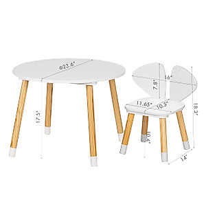 UTEX Kids Table and Chair Set, Toddler Table with Elephant Ear Chairs, 3 Pieces Kids Round Table for Toddlers, Girls, Boys,White