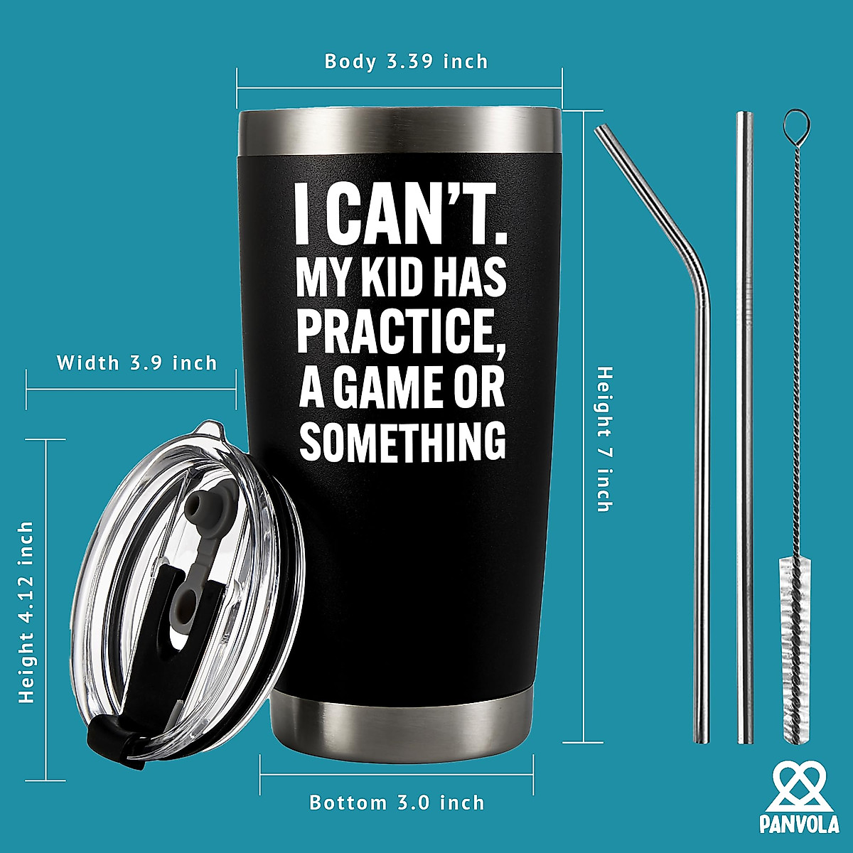 I Can’t My Kid Has Practice A Game or Something Sports Mom Dad Gifts from Son Daughter Gamer Vacuum Insulated Tumbler Travel Mug with Lid and Straw 20 oz Black
