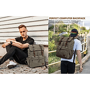 JIELV Canvas Vintage Backpack,Mens Travel Rucksack,Casual Daypack Bookbag for Laptop School College Hiking(Army Green)