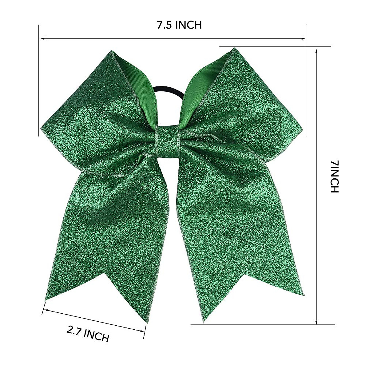 DEEKA 12 PCS 7" Large Glitter Cheer Bows Shiny Cheer Hair Bows Ponytail Holder Handmade for Cheerleader Girls Softball Sports -Green