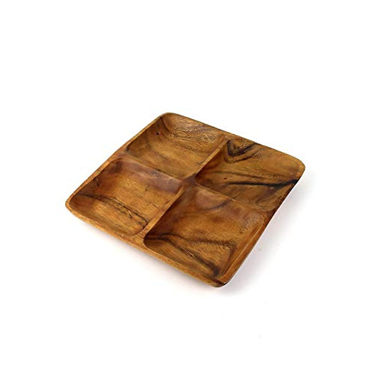 UPIT Acacia Wood 4 Section Divided Square Serving Tray Dessert Platters, 10 inch