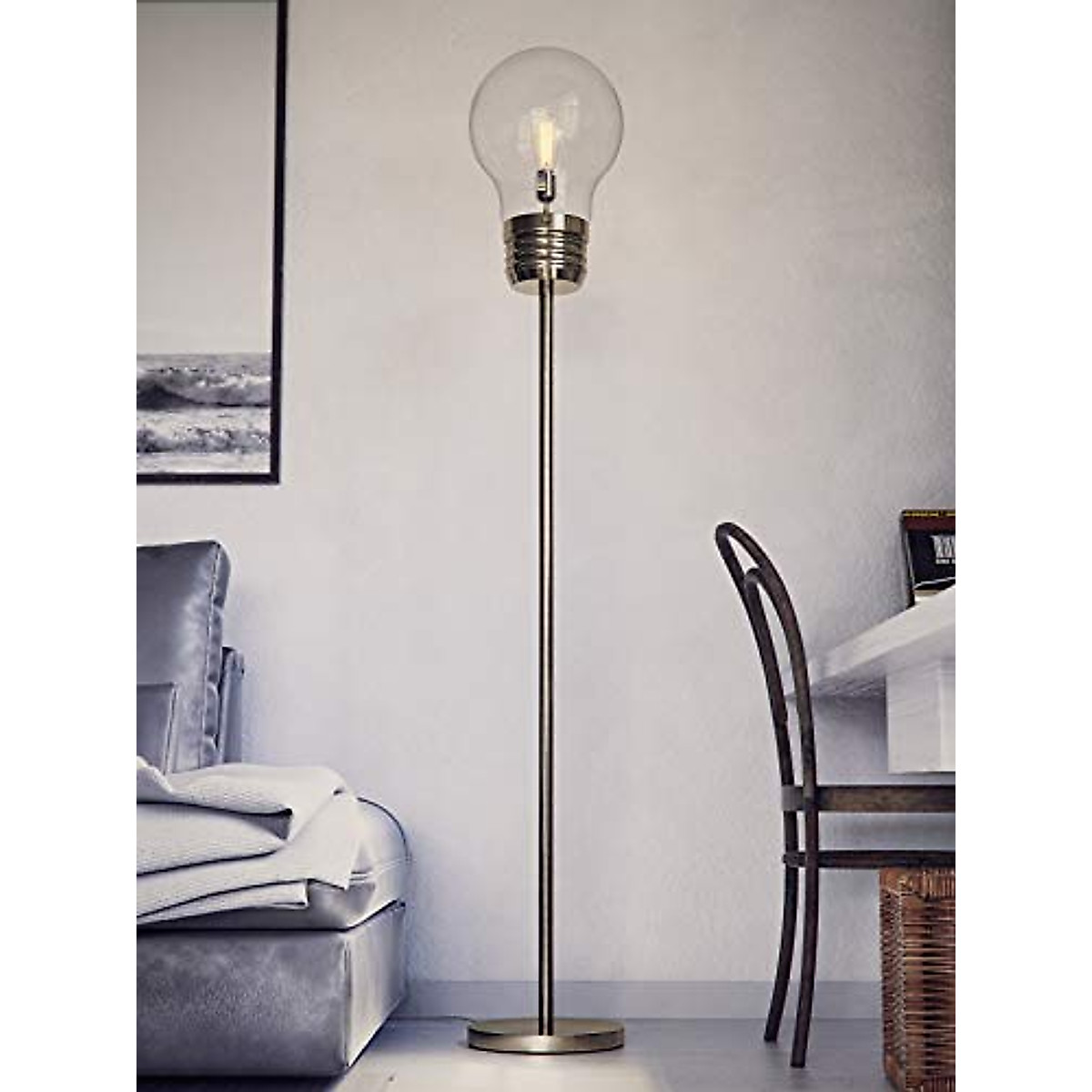 Kenroy Home 32463AB Edison Floor Lamp with Antique Brass Finish, Rustic Style, 71.5" Height, 11.438" Width, 11.438" Depth