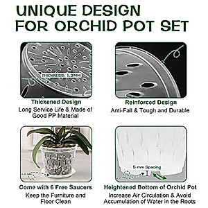 Kitypartsy Orchid Pot, 5 Inch 6 Pack Orchid Pots with Holes and Saucers, Clear Plastic Orchid Pots