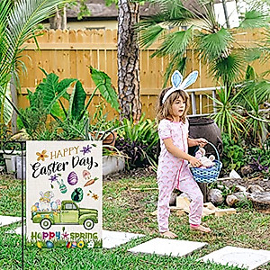 Happy Easter Day Garden Flags, Gnome Eggs Truck Vertical Double Sized Burlap Flag for Spring House Yard Outdoor Decor 12.5 x 18 Inch (Multi)