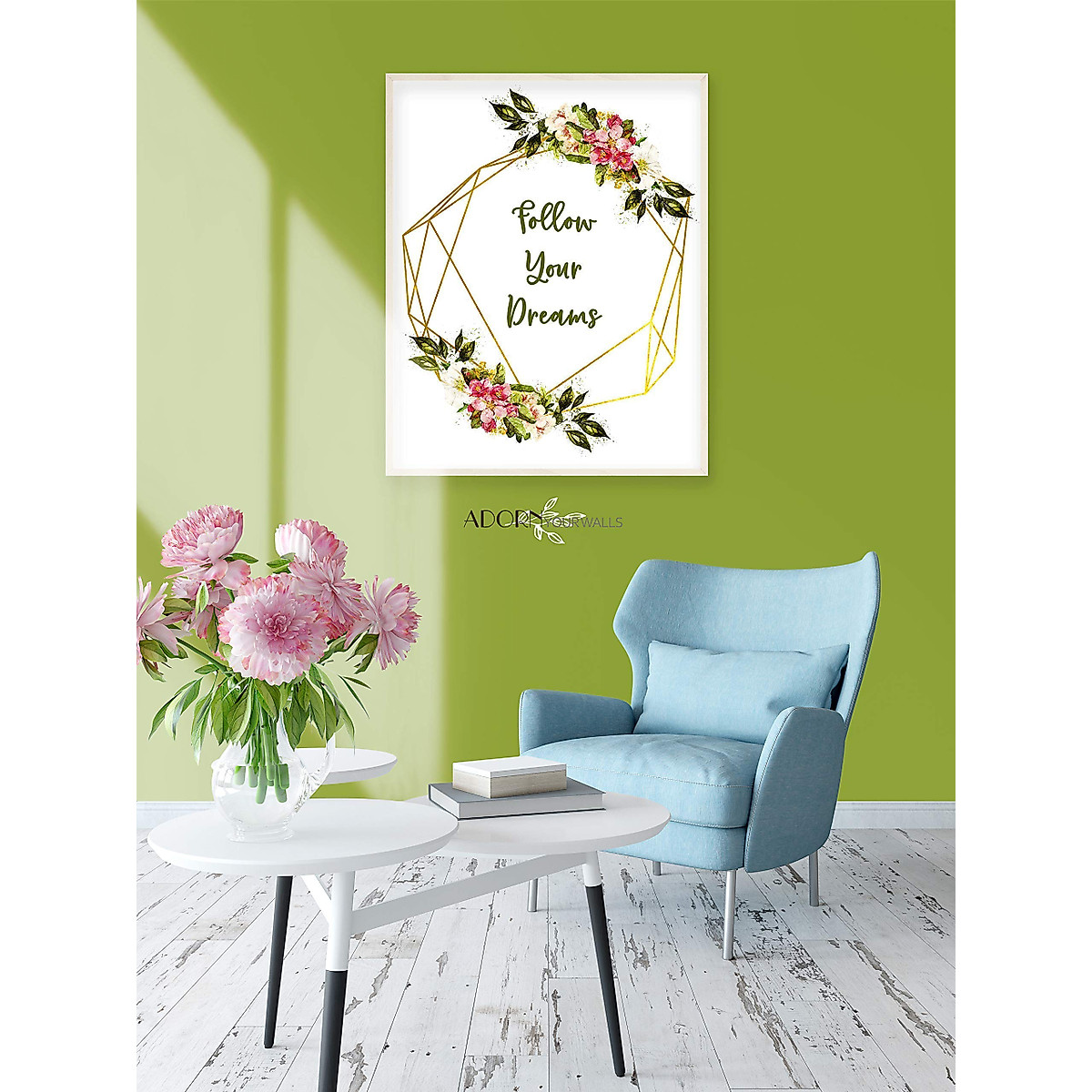 Inspirational Quotes Wall Art for Women - Strong Girls Floral Wreath Boho Print - Positive Affirmation Wall Decor for Teens - Shabby Chic Bedroom Artwork for Her - Follow Your Dreams 8x10 UNFRAMED