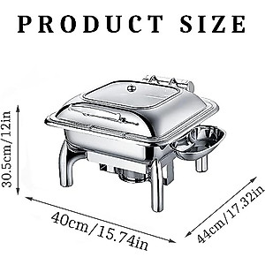6 L Chafing Dish Set, Stainless Steel Buffet Server Warming Tray with Water Pan & Fuel Holders, for Restaurant Catering Parties Weddings Picnics Food Warmer (Color : Silver)