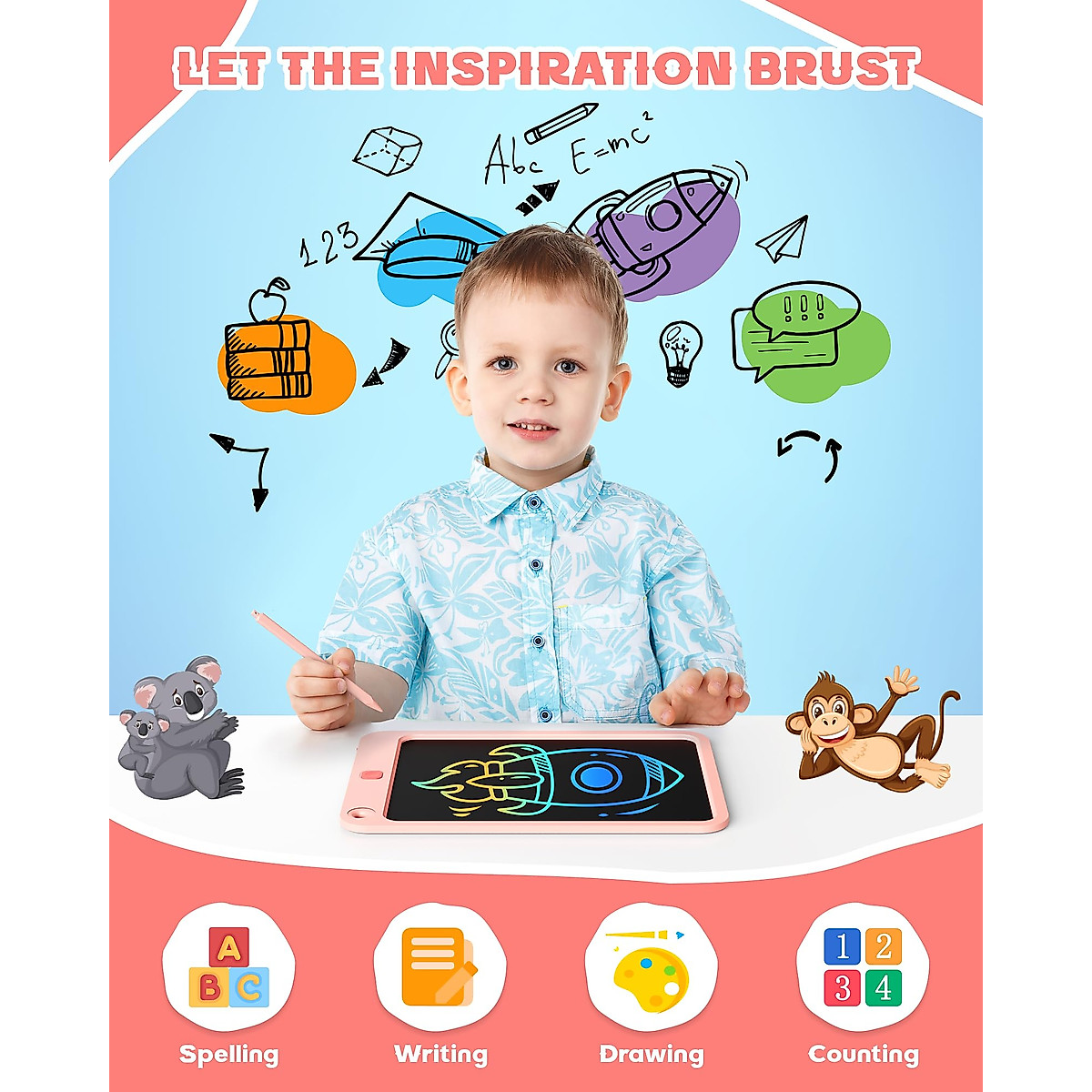 bravokids LCD Writing Tablet 10 Inch, Toys for 3-10 Year old Girl Boy, Colorful Doodle Board Drawing Pad for Kids, Learning Educational Birthday Gift for Toddler Age 3 4 5 6 7 8 9 10 Year Old (Pink)