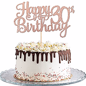 1 PCS Happy 30th Birthday Cake Topper Glitter Cheers to 30 Years Birthday Cake Pick 30 Fabulous Cake Decoration for Happy 30th Birthday Anniversary Party Decorations Supplies Rose Gold
