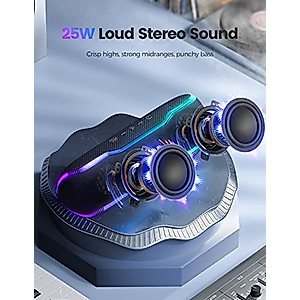 Portable Bluetooth Speaker, IPX7 Waterproof Wireless Speaker with Colorful Flashing Lights, 25W Super Bass with 24H Playtime, 100ft Bluetooth Range, TWS Pairing for Outdoor, Home, Party, Beach, Travel