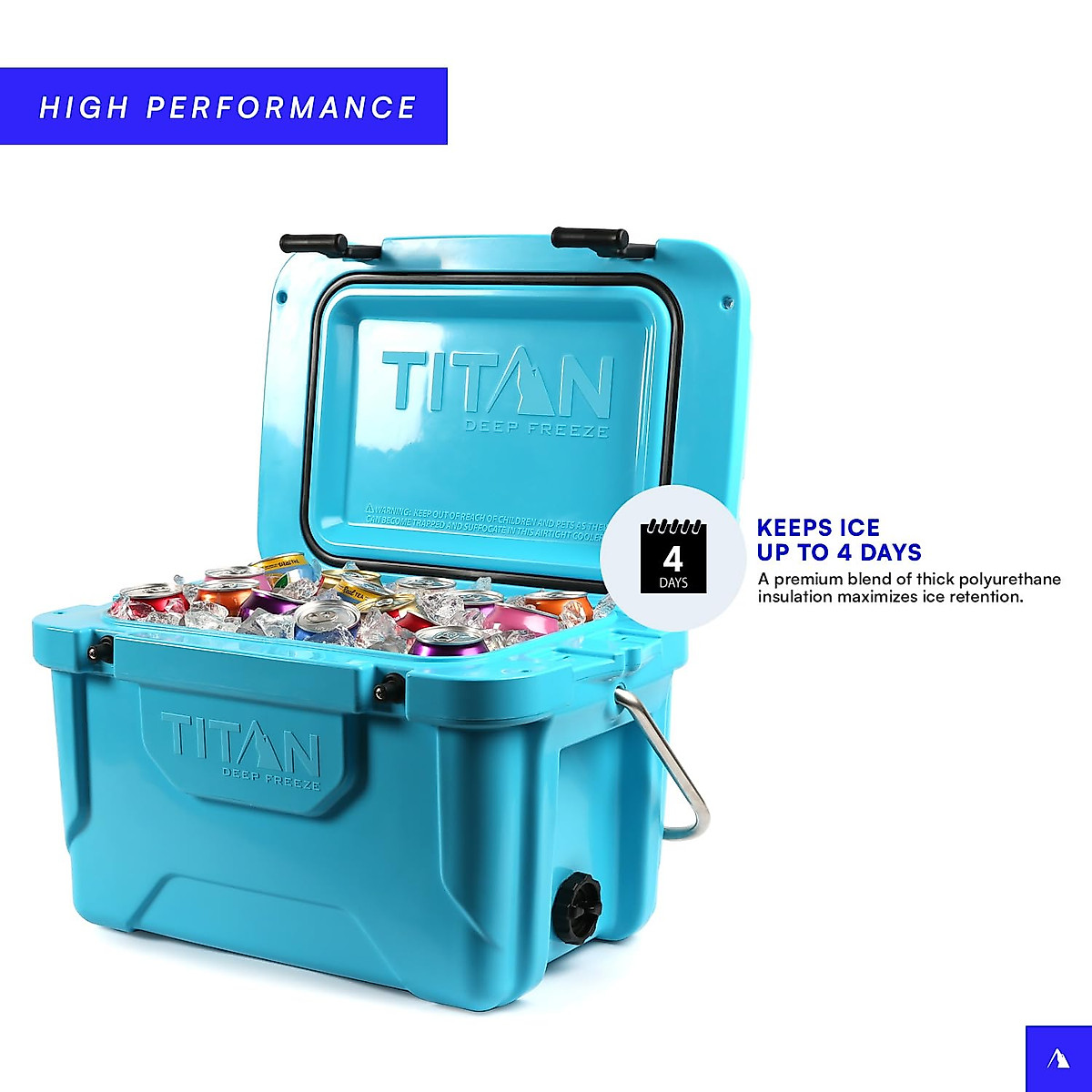Titan Hard Ice Chest Cooler with Microban Protection - 20 Quarts (30 Can) Arctic Zone Cooler with Deep Freeze Insulation - Blue