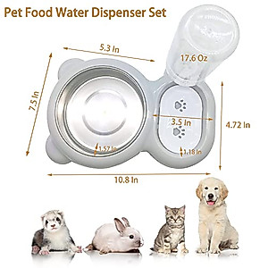 Tfwadmx Pet Double Dishes Rabbit Food Water Dispenser Set Cat Self Filling Bowls No Spill Dog Automatic Waterer Bottle Anti Gravity Feeder Cute Detachable Stainless Steel Bowl for Kitten Puppy Bunny