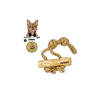 XoiAnDu Coffee Wood Dog CHEW Hemp Rope, Safe, Natural and Healthy Toys, Real Coffee Wood and Hemp, Durable Stick with Rope Toy, Long Lasting for Aggressive CHEWERS, Dog Bones, Rope for Teeth Cleaning