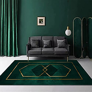 Luxury Emerald Green Kids Rugs, Golden Lines Thick Soft Plush Area Rugs, Breathable Durable Carpet, Machine Washable Mat for Kitchen Doormat Home Decor 5' x 7'