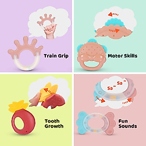 WOSTOO Baby Toys 0–6 Months, Baby Teething Toys Early Educational Learning Toys Gifts, Including Infant Shaker Grab and Spin Rattle with Music and Light for Infant Newborn Boys Girls
