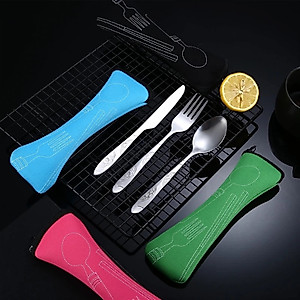 MEGTRI Kitchenutensils 3pcs/bag Steak Knife Travel Cutlery Set Portable Printed Stainless Steel Spoon Fork
