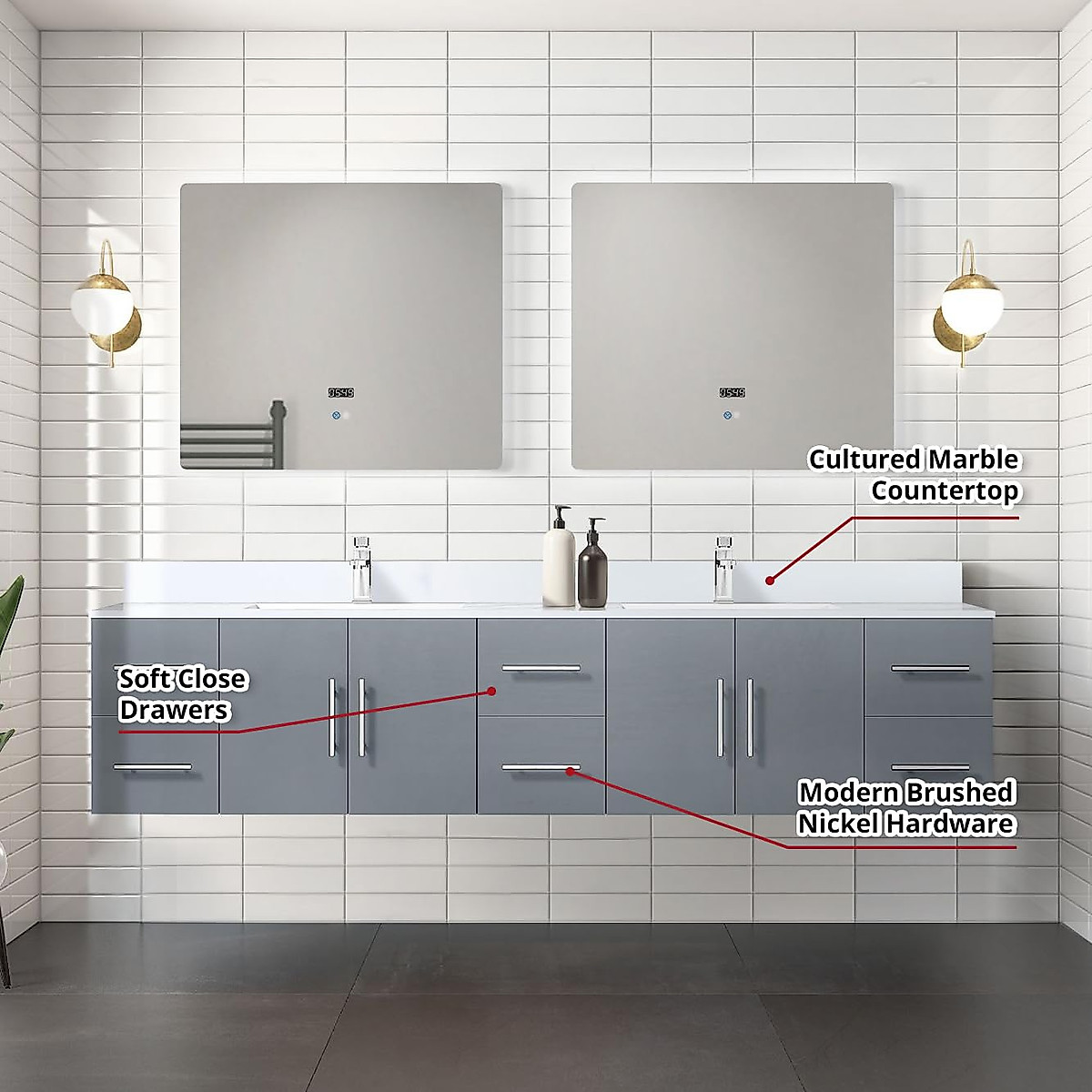 Bell+Modern Sonoma 84 in. W x 22 in. D Dark Grey Double Bath Vanity and Cultured Marble Top