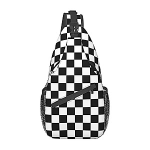 Pubvnih Black White Checkered Flag Sling Backpack Crossbody Shoulder Bags for Women Men, Sling Bag Travel Hiking Chest Bag Daypack Unisex