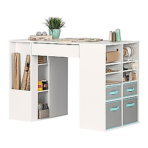 South Shore Crea Counter-Height Craft Table with Scratchproof Surface and Interchangeable Modules - 4 baskets included, Pure White