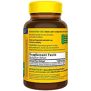 Nature Made Vitamin E 450 mg (1000 IU) dl-Alpha, Dietary Supplement for Antioxidant Support, 60 Softgels (Pack of 3)
