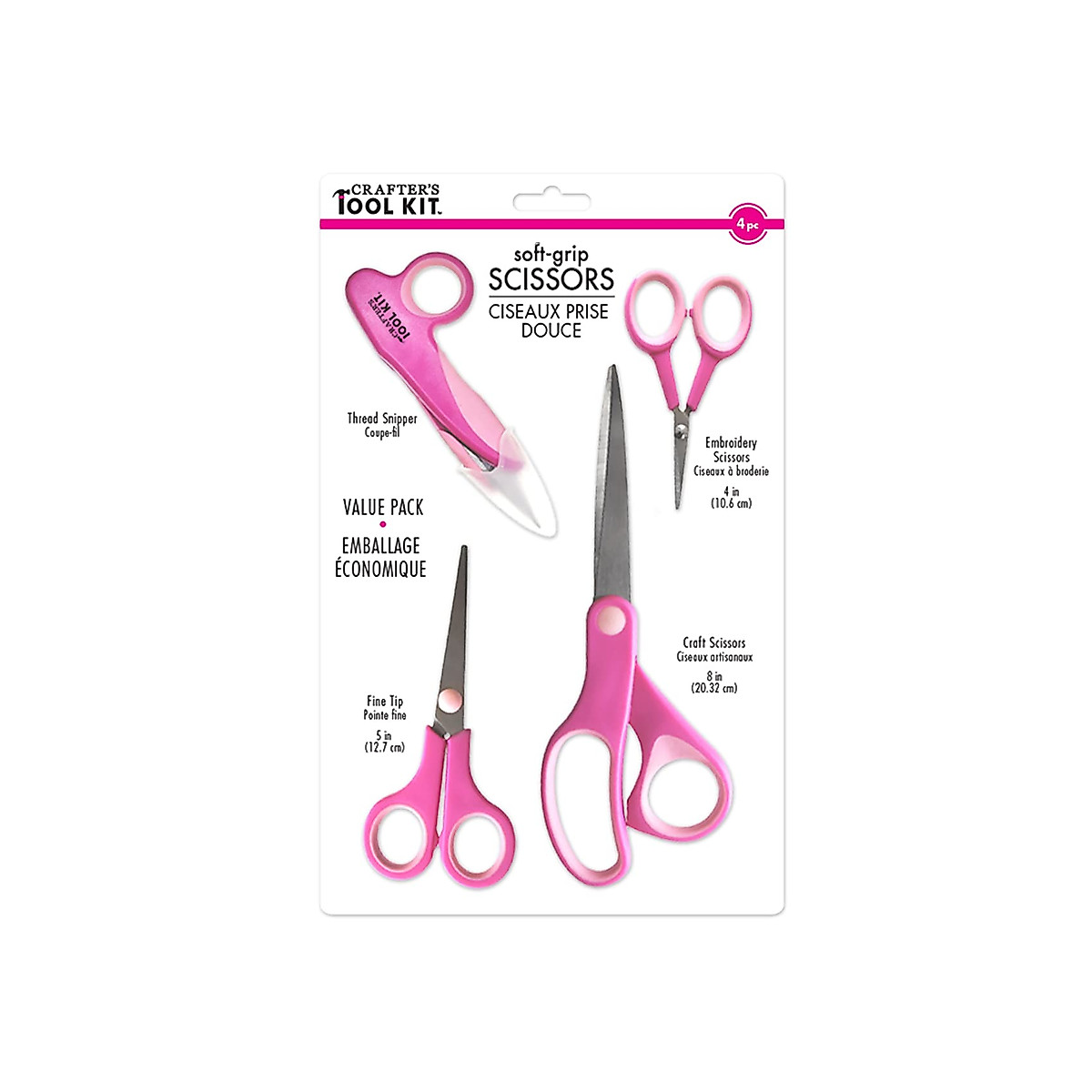 Multicraft Crafter's Soft-Grip Scissors Toolkit Set of 4 - Pink - Embroidery, Craft, Fine Tip, and Thread Snipper
