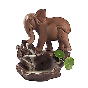 Zen Garden Feng Shui Lucky Purple Sand Elephant Incense Holder Backflow Incense Burner Incense Cones Stick Holder, Ideal for Yoga Room, Home Office Decor Gift